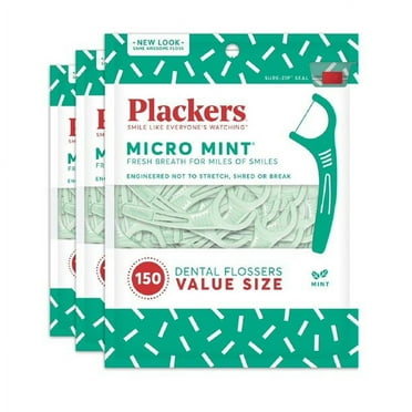 Plackers Back Teeth Micro Mint Dental Floss Picks - 75 Count (Pack of 4 ...