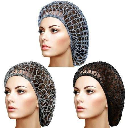 Lepai 3 Pieces Mesh Hair Net Soft Rayon Knit Snood Hat Sleeping Crochet ...