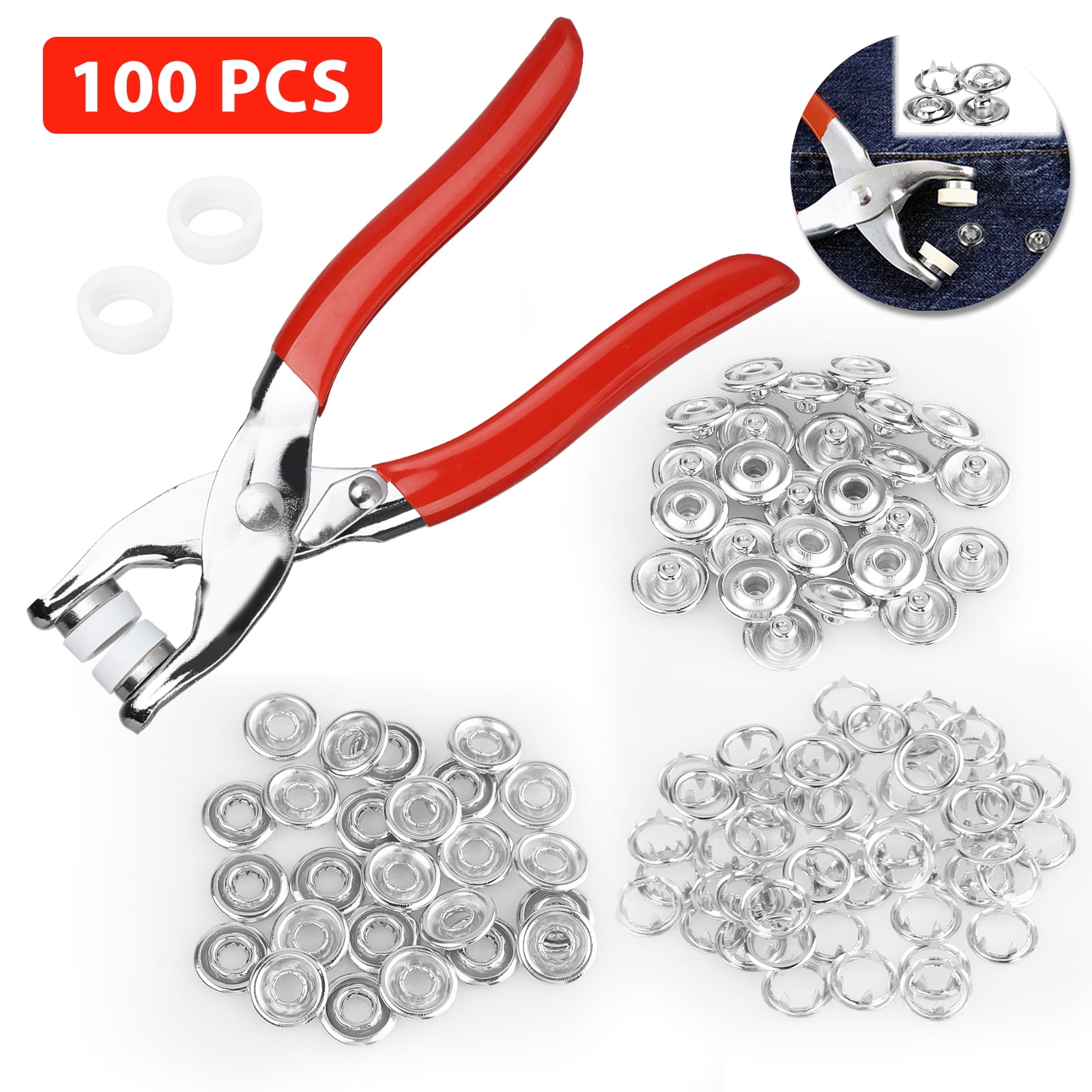 TSV Snap Fasteners Tool Kit, 100Pcs DIY Metal Snaps Buttons with ...