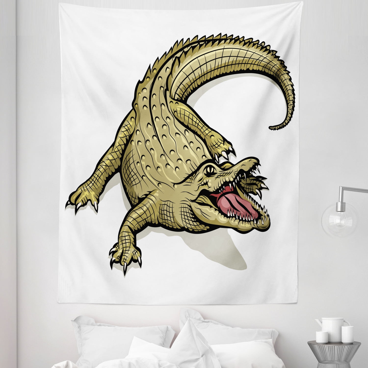 Reptile Tapestry, Illustration of Exotic Wild Crocodile Hungry Mouth ...