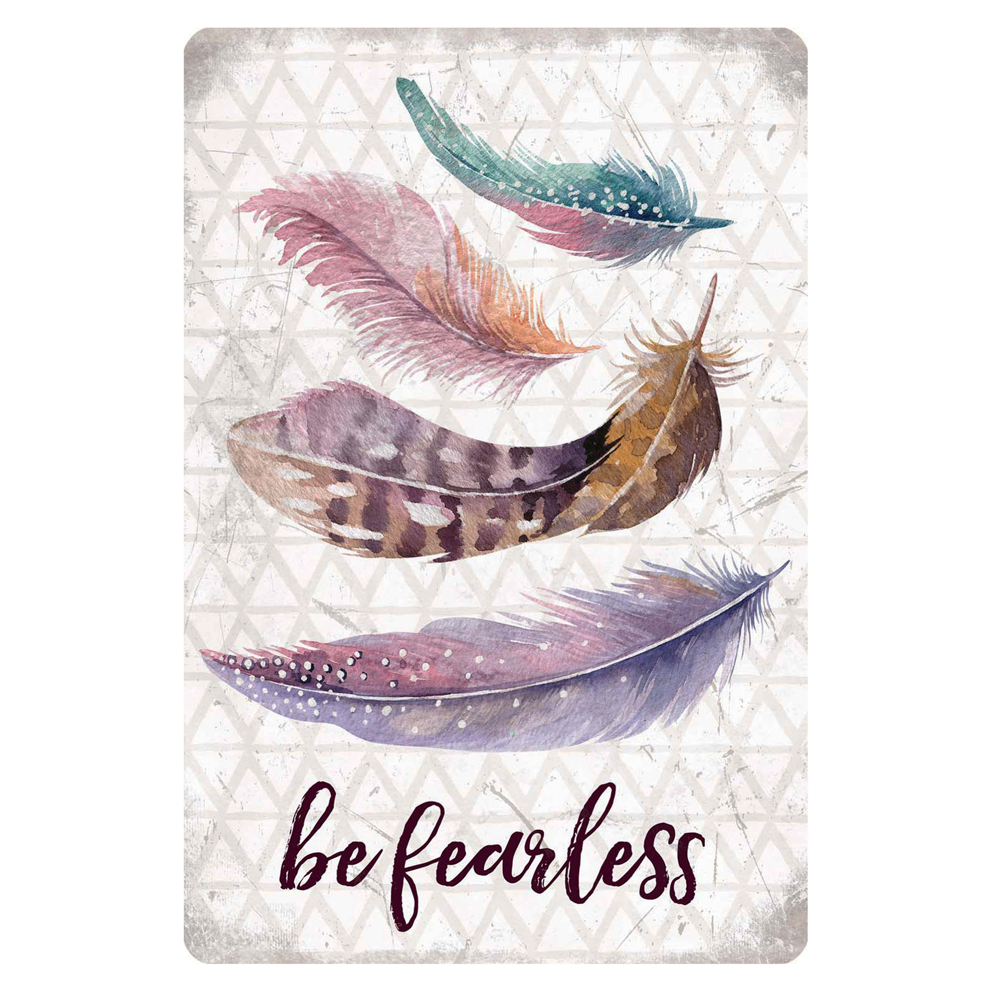 Be Fearless Feathers Design 12 x 8 Metal Tin Wall Sign Plaque - Walmart.com