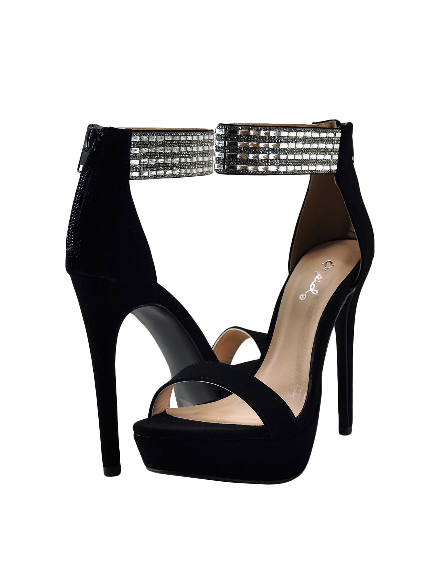 Qupid Qupid Avalon 186 Womens Embellished Ankle Strap Open Toe Heel