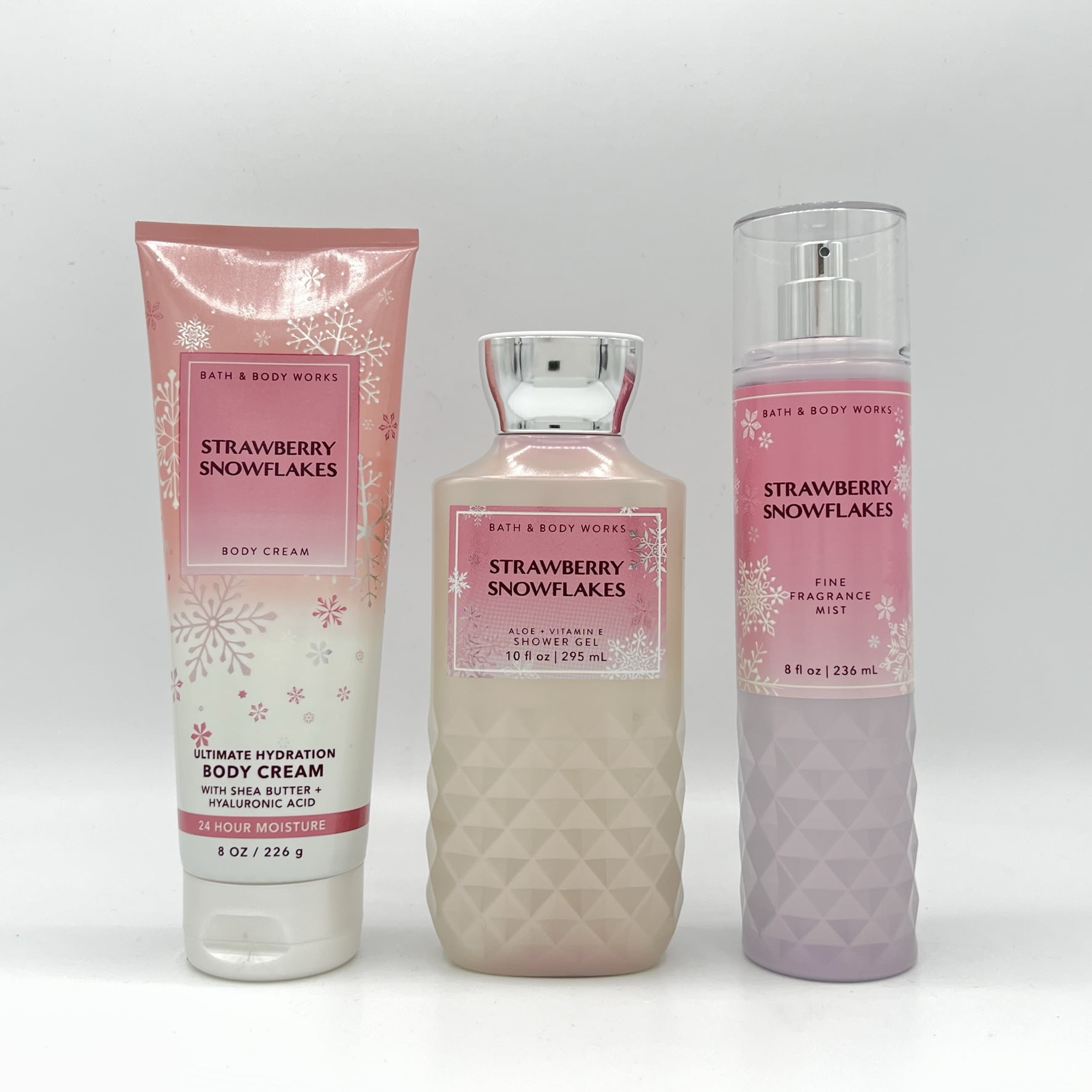 Bath and Body Works Strawberry Snowflakes 8oz Body Cream, 10oz Shower ...