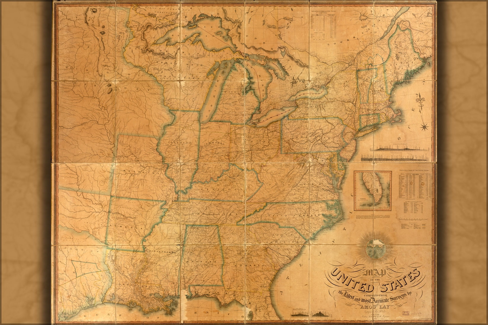 24"x36" Gallery Poster, Map of the United States 1834 - Walmart.com