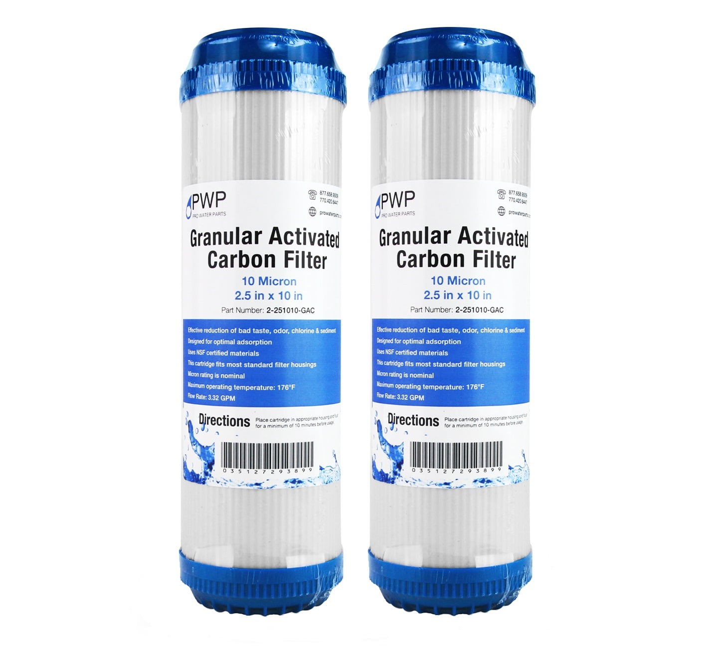 Granular Activated Carbon Water Filter Cartridge Standard 2.5 x10" 10 ...