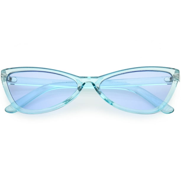 Translucent Retro Cat Eye Sunglasses Slim Arms Color Tinted Lens 57mm