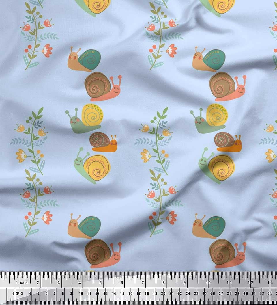 Soimoi Velvet Fabric Leaves,Floral & Snail Kids Print Fabric by The ...