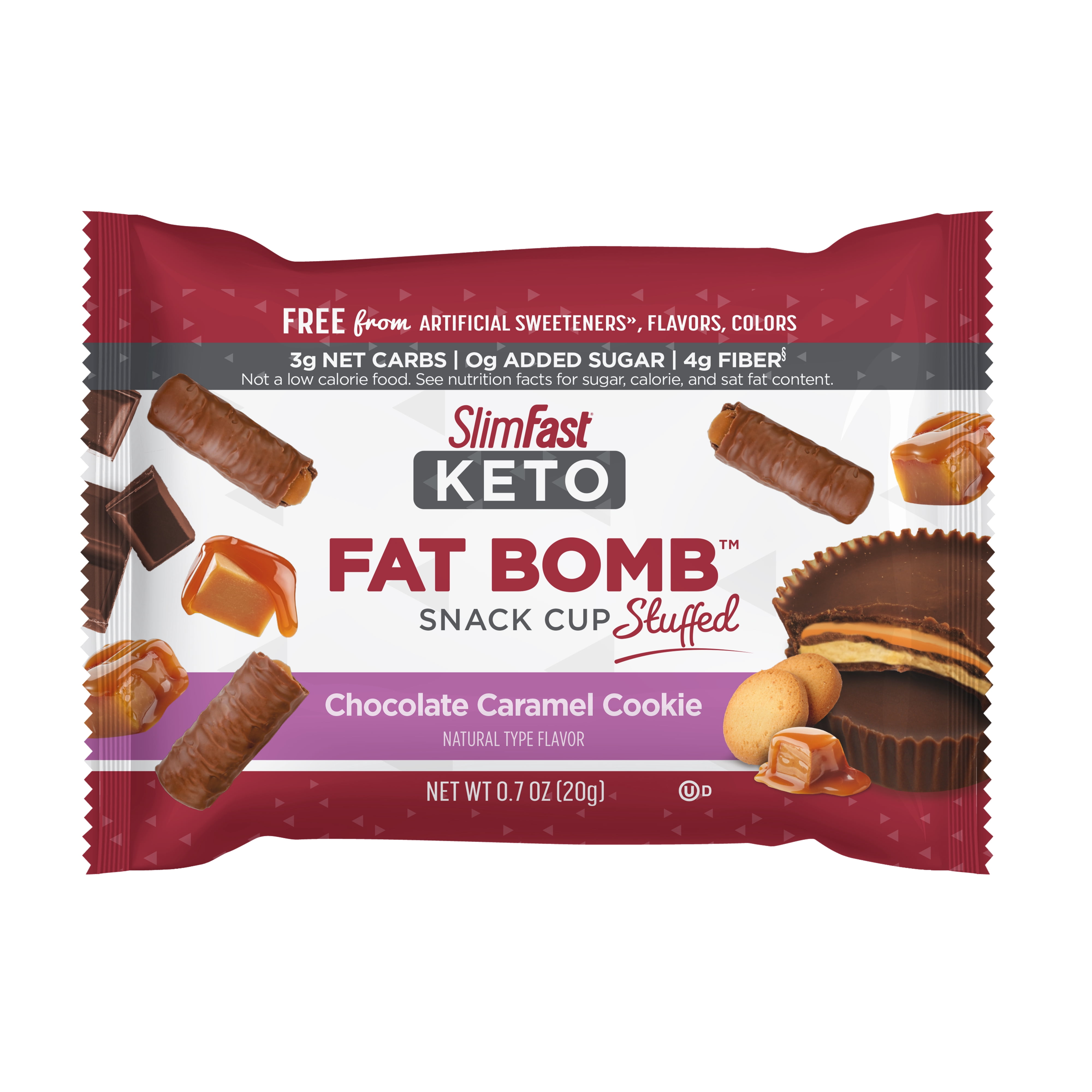 SlimFast Keto Fat Bomb Stuffed Snack Cups, Chocolate Caramel Cookie, 12 ...