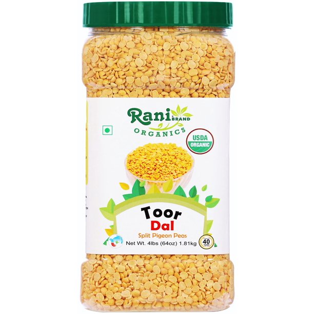 Rani Organic Toor Dal (Split Pigeon Peas) 64oz (4lbs) 1.81kg Bulk PET ...