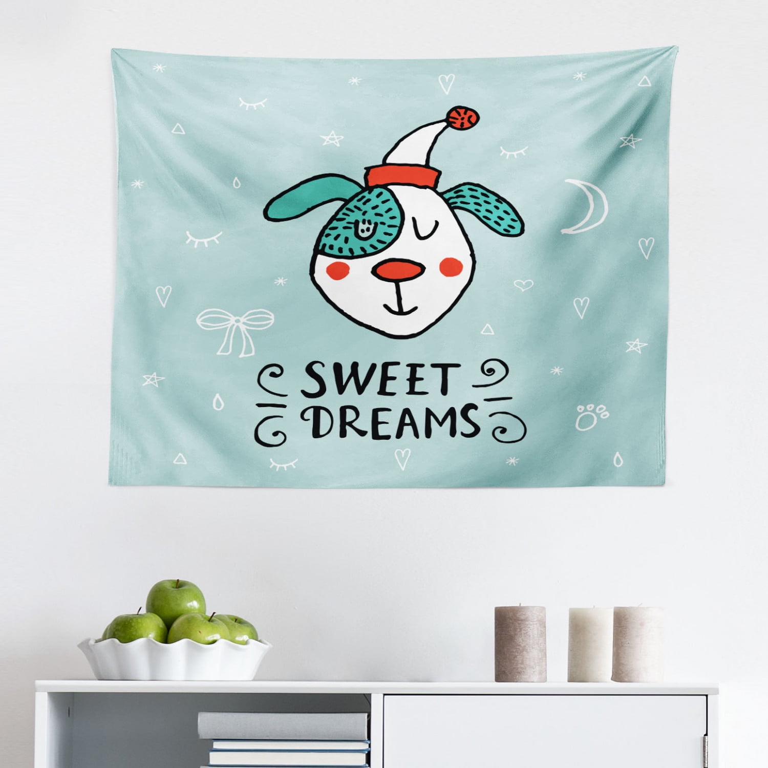 Saying Tapestry, Hand Drawn Sleeping Theme Illustration Doodle ...