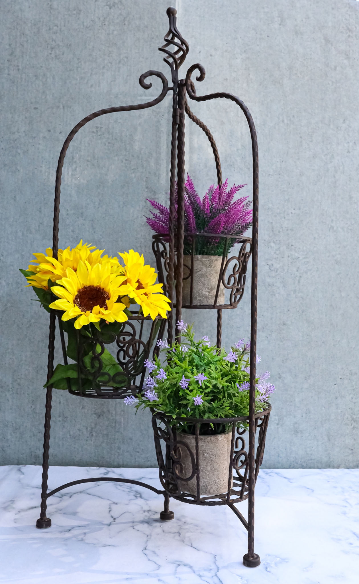 Vintage Rust Finish French Cottage Scroll Metal 3 Tiered Folding Plant ...