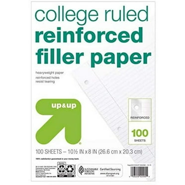 Exceed Reinforced Filler Paper, College Ruled, 100 Pages, 8" x 10.5 ...