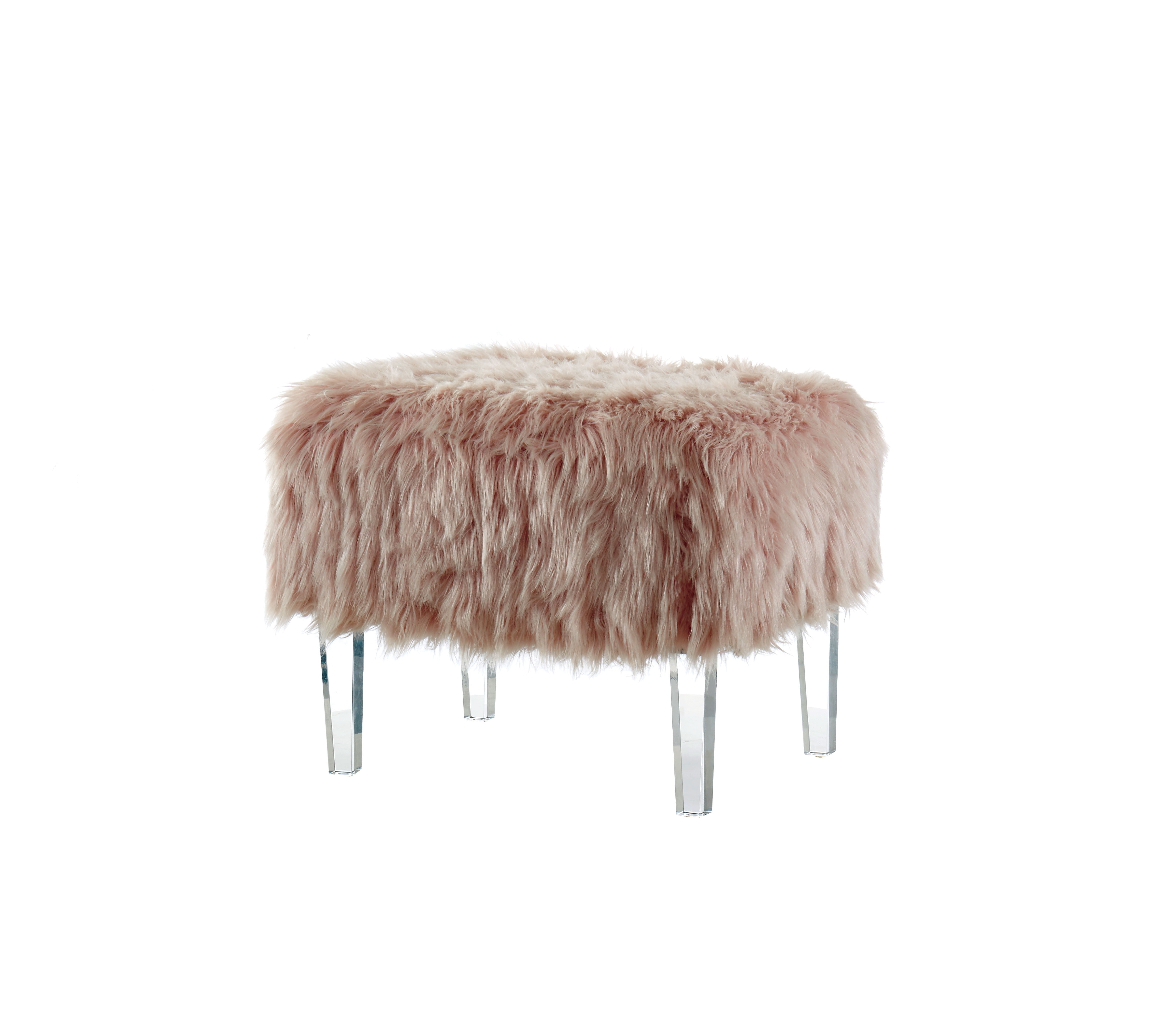 Raven I Contemporary Faux Fur Acrylic Ottoman, Pink - Walmart.com ...
