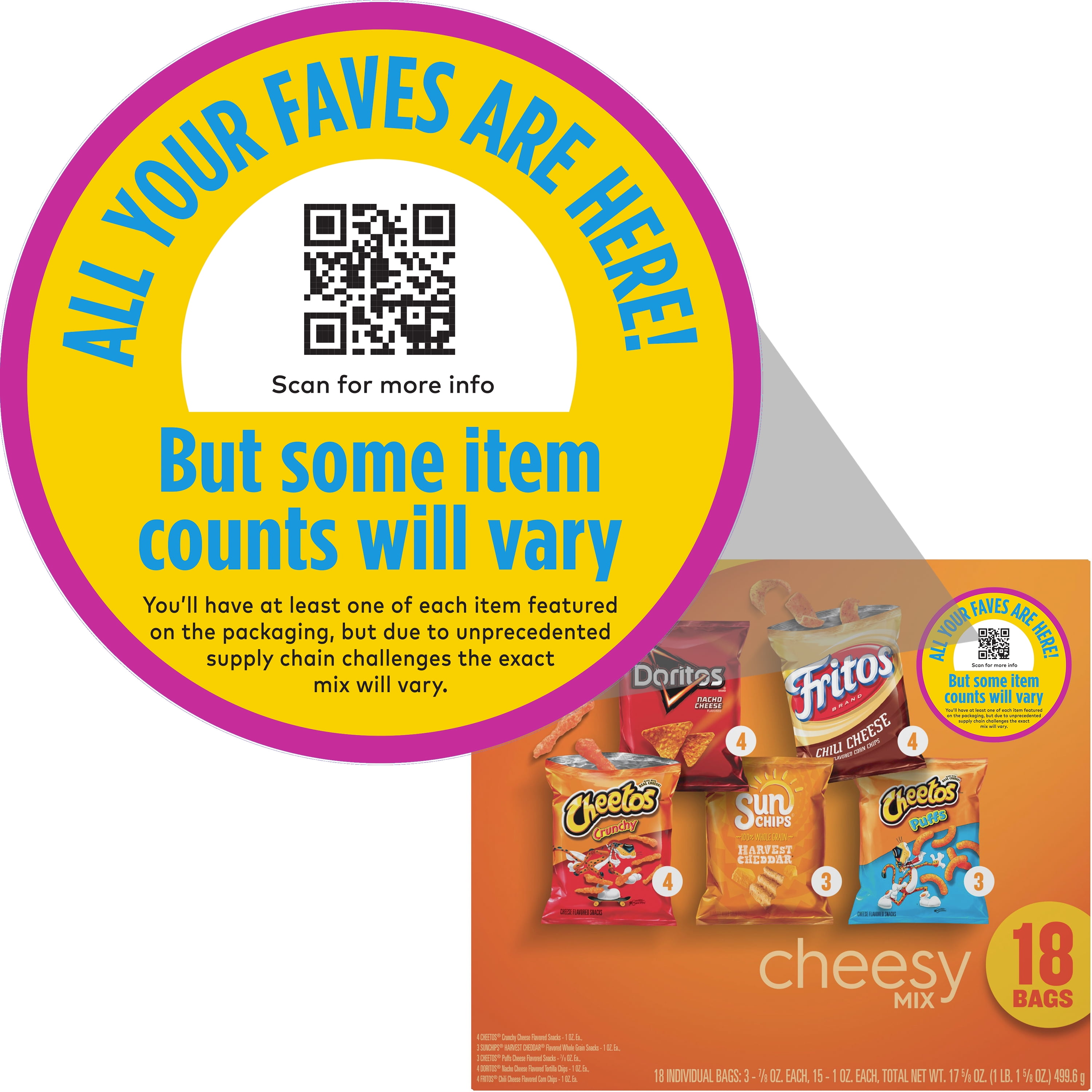 Frito-Lay Cheesy Mix Variety Pack, 18 Count (Assortment May Vary)