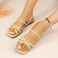Afuyipoi Women's Flat Sandals One Strap Thin Plus Size Comfortable ...