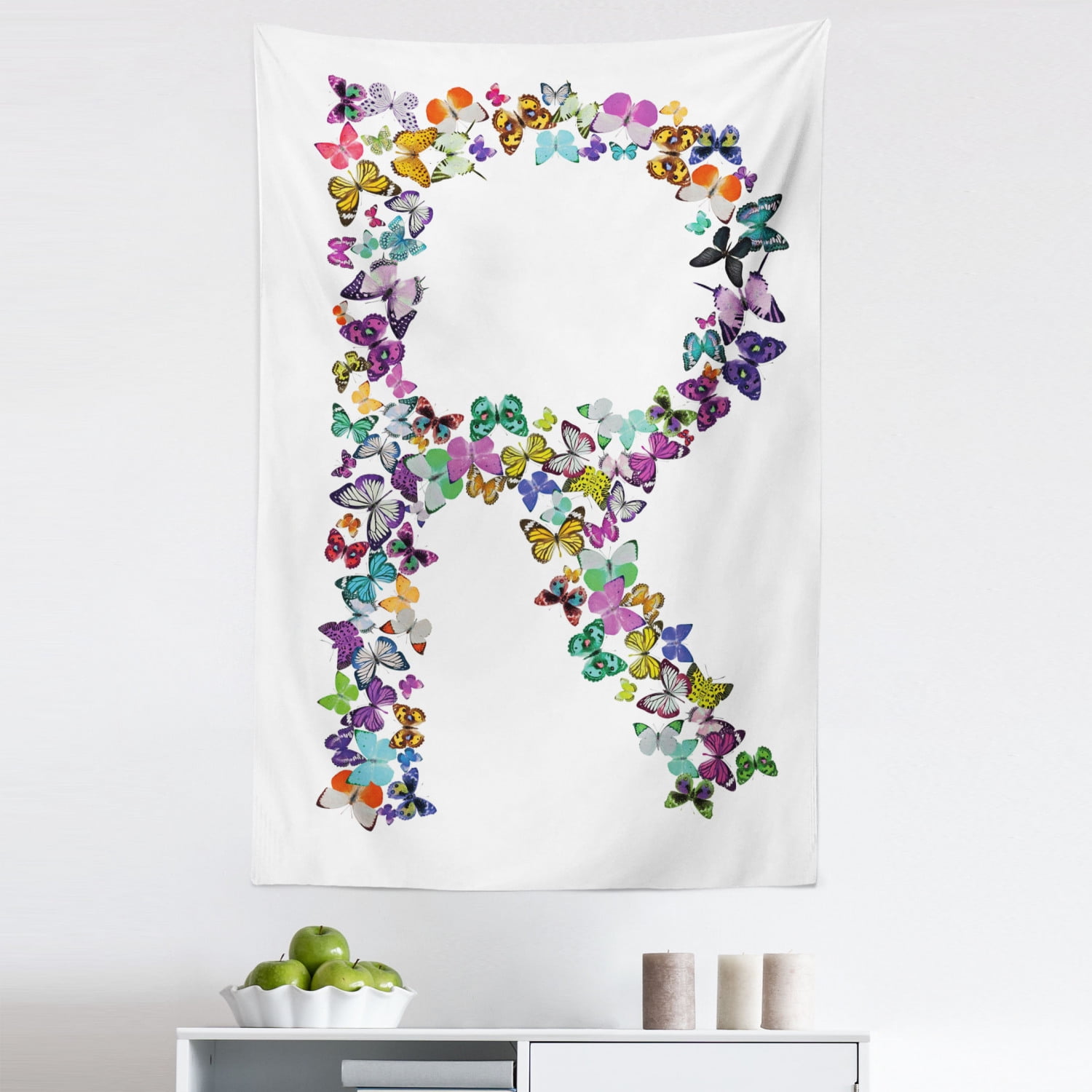 Letter R Tapestry, Assortment of Butterflies in the Shape of Uppercase ...