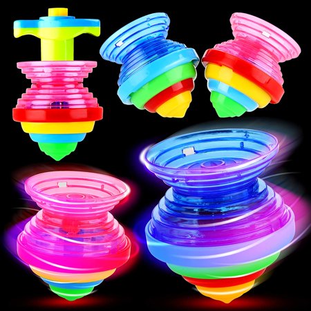 HTOOQ 12 Pack Flashing Spinning Tops Light Up Spin Toys LED Gyro Peg ...