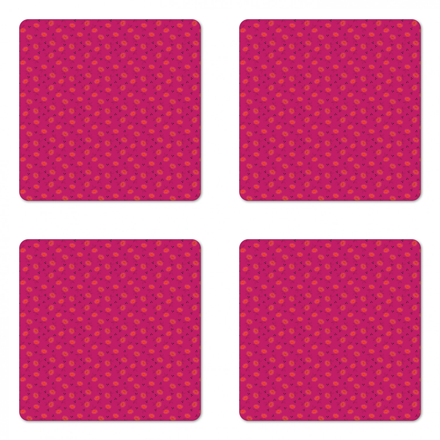 Spring Coaster Set of 4, Powder Puff Flowers Blowing in the Wind Meadow ...