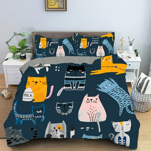 3pcs animal cat 3D printing quilt cover, Animated cat 3D digital ...