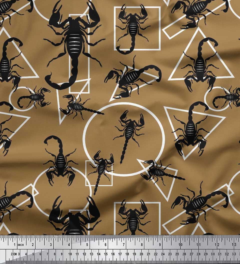 Soimoi Silk Fabric Geometric Shapes & Scorpion Insects Print Fabric by ...
