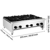 KFFKFF Gas Range for Commercial Kitchens, 6-Burner Countertop Model ...