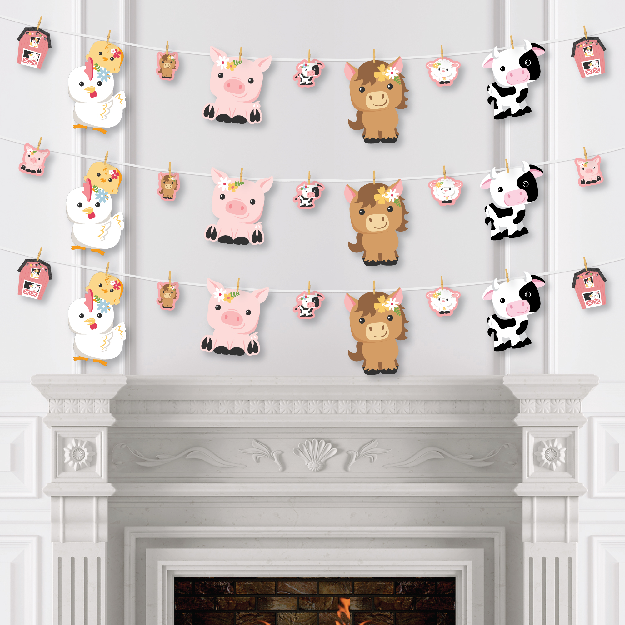 Big Dot of Happiness Girl Farm Animals – Pink Baby Shower or Birthday ...