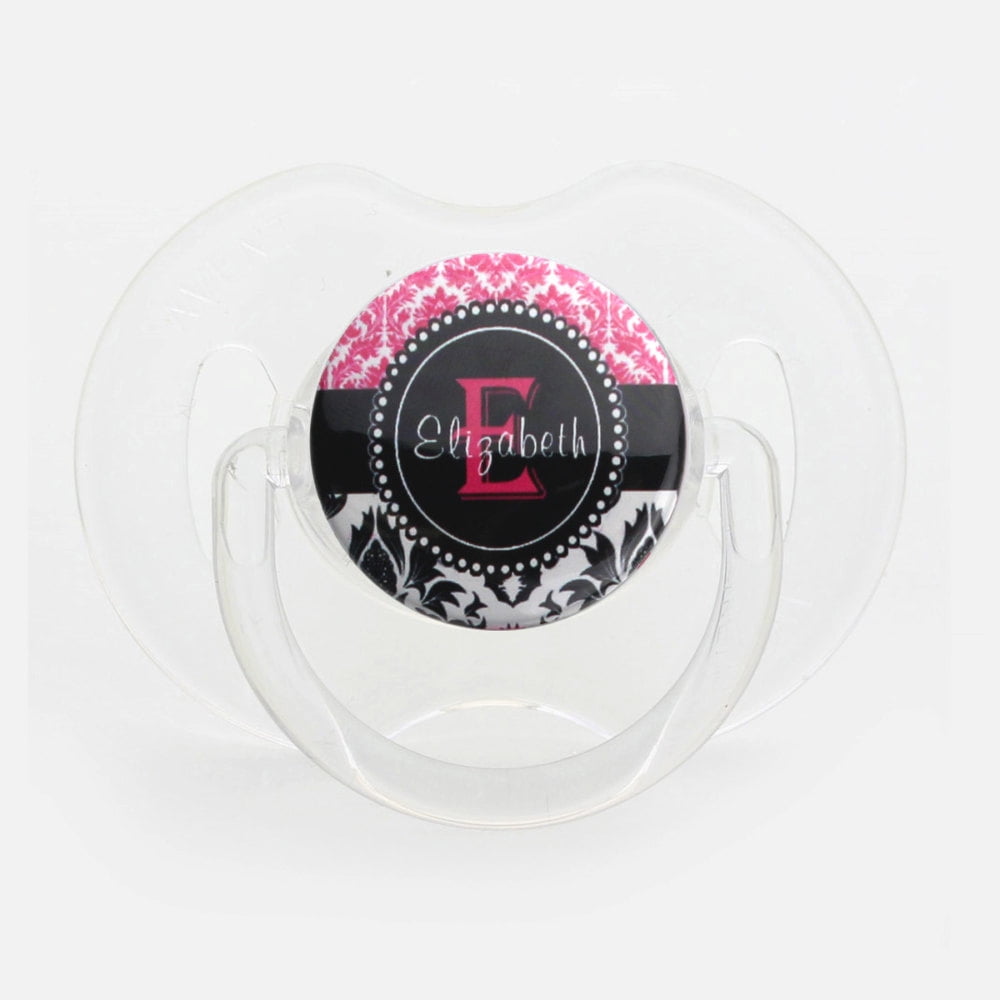 Personalized Name Pink & Black Damask Pacifier - Walmart.com
