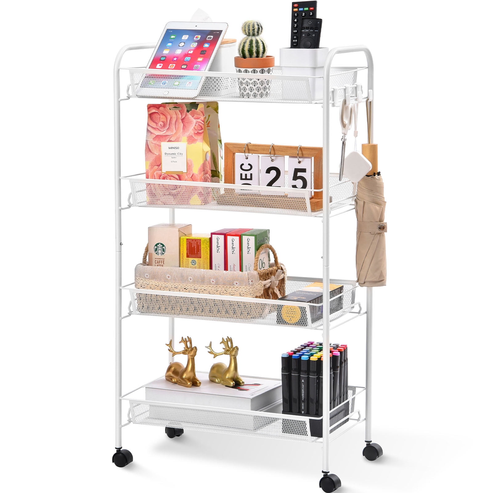 Kingrack 4 Tier Mesh Wire Rolling Cart, Metal Storage Cart with Wheels ...