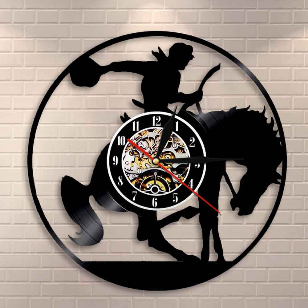 Cowboy Wall Art Wall Clock Horse Rider Vinyl Record Wall Clock Western ...