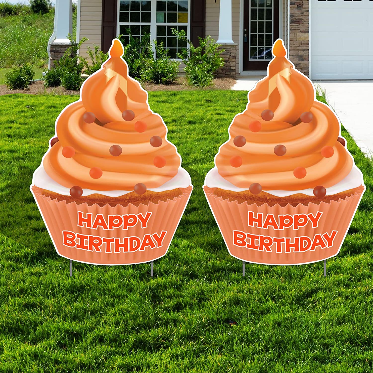 Victory Store 26" x 36" Jumbo Orange Happy Birthday Cupcake Yard Sign ...