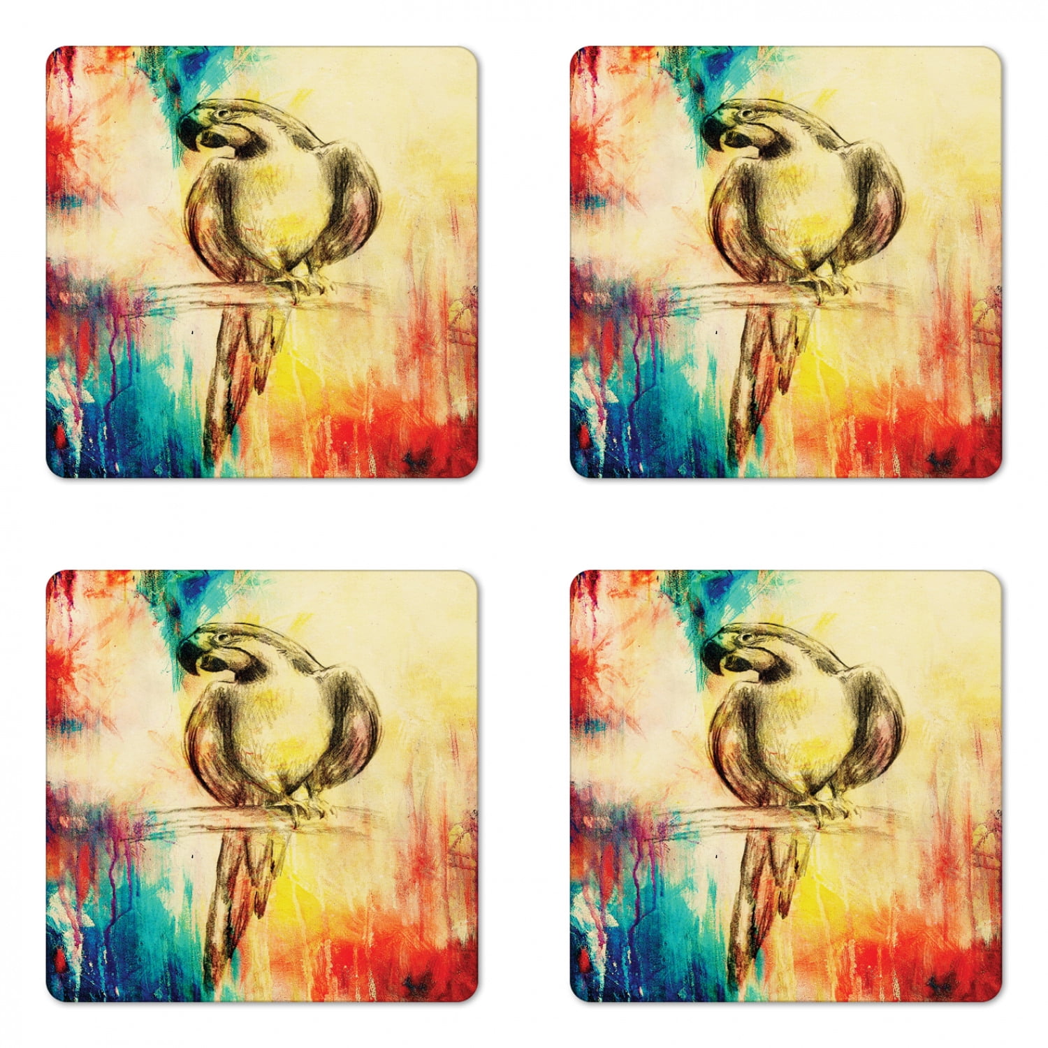 Parrot Coaster Set of 4, Grunge Parrot Vintage Paper Background Smart ...