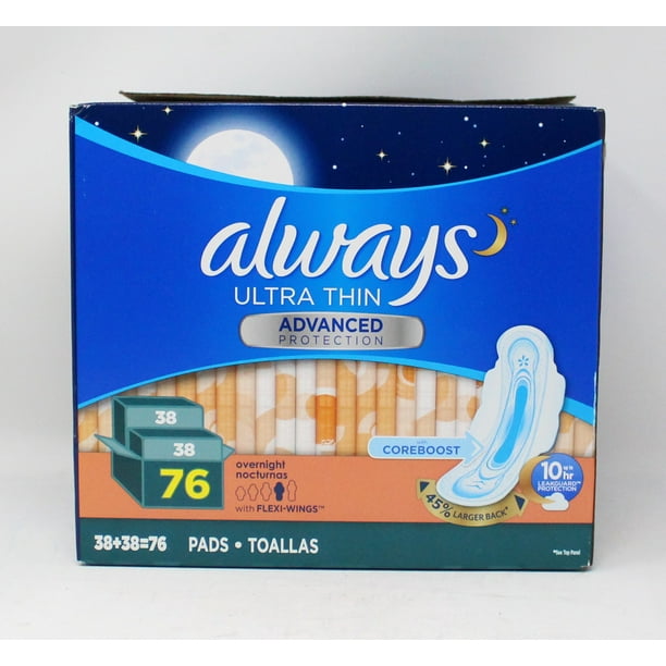Always Ultra Thin Advanced Overnight Pads 76 Count - Walmart.com ...