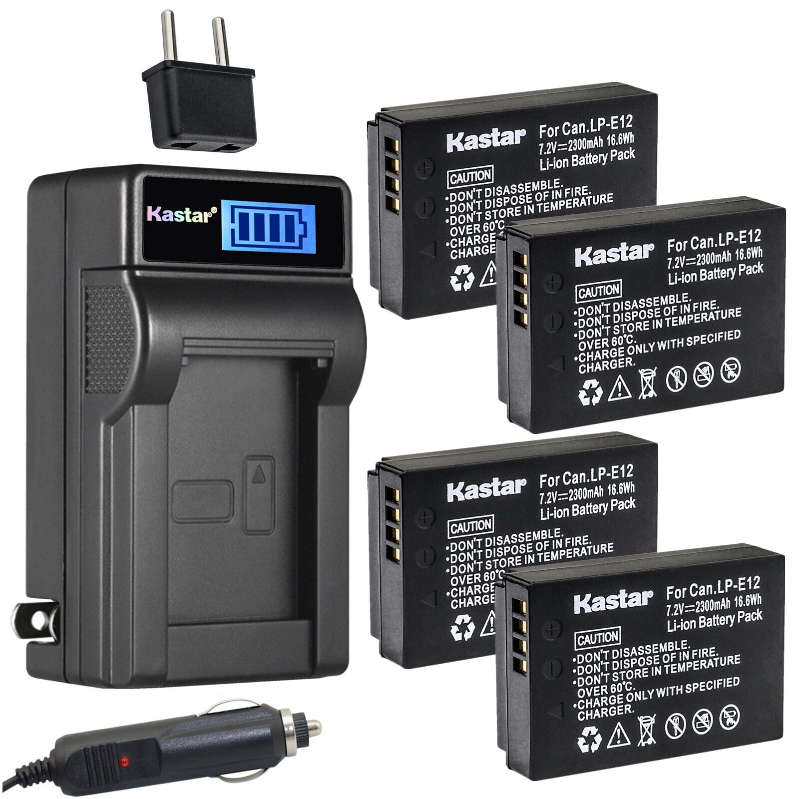 Kastar 4-Pack LP-E12 Battery and LCD AC Charger Compatible with Canon LP-E12 LPE12 Battery ...
