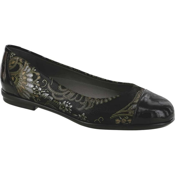 Women's SAS Scenic Cap Toe Ballet Flat Gold Brocade/Black Patent ...