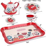 Style-Carry Tea Set for Little Girls, Pretend Play Tea Party Set, Floral Design Kids Tin Tea Set ...