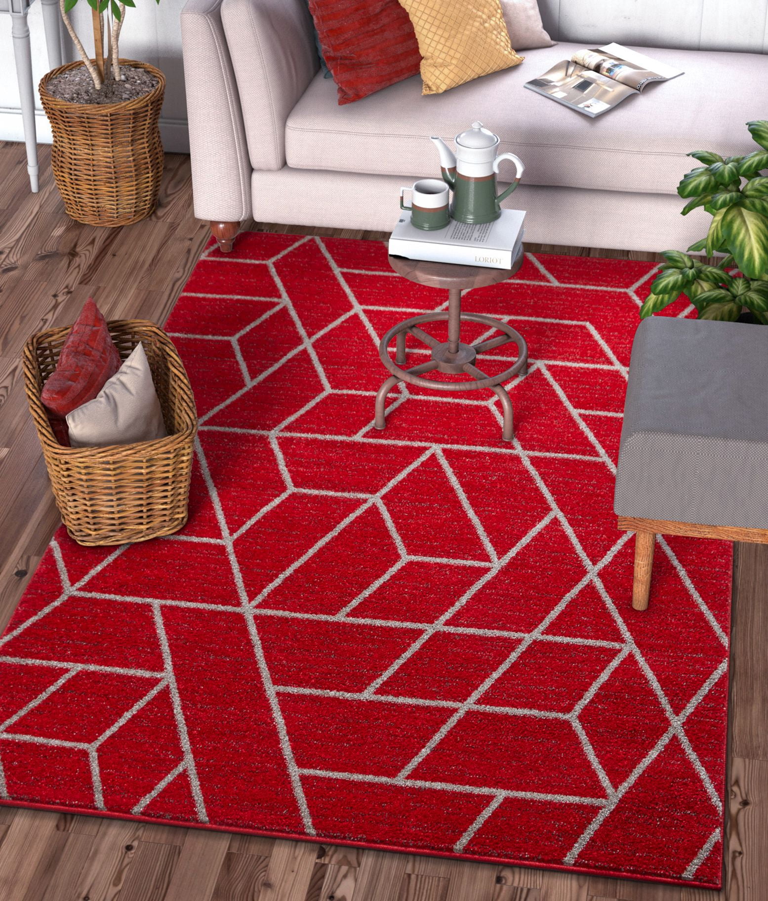 Well Woven Plaza Geometric Red Modern Lines Angles Tiles Shapes Accent ...
