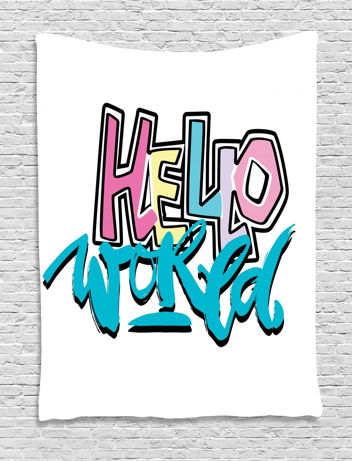Hello World Tapestry, Colorful Cool Graffiti Looking Lettering Newborn ...