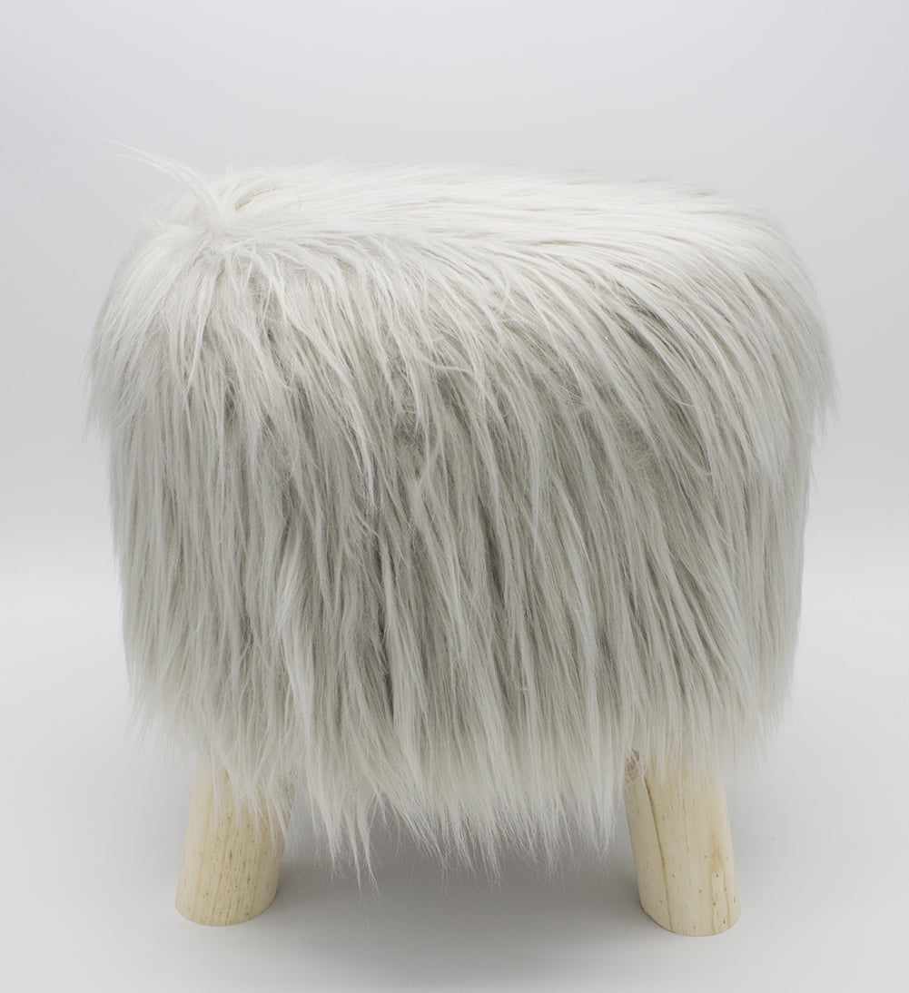 Fennco Styles Mongolian Long Hair Faux Fur Stool (Grey) - Walmart.com