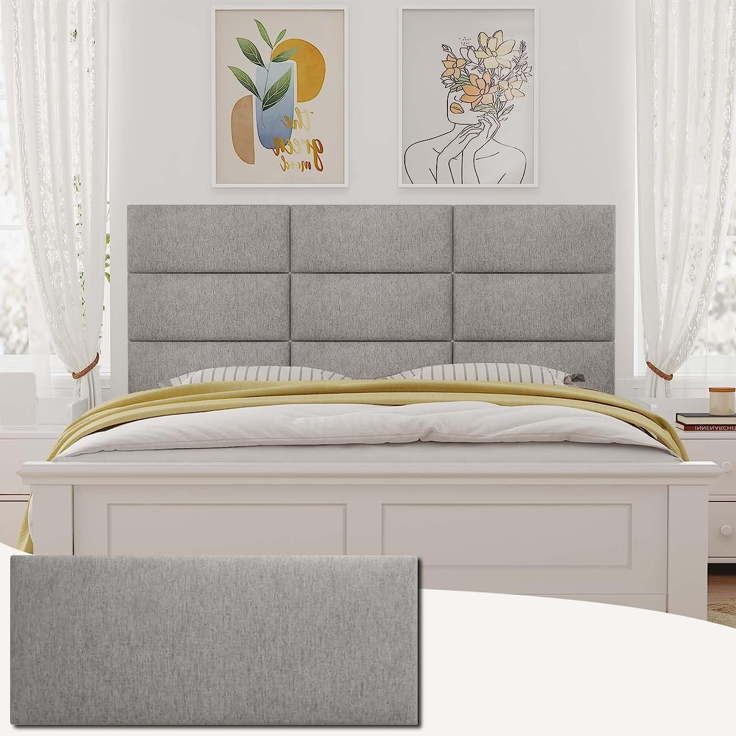 ZXNYH Upholstered Wall Mounted Headboard, 3D Soundproof Wall Panels ...