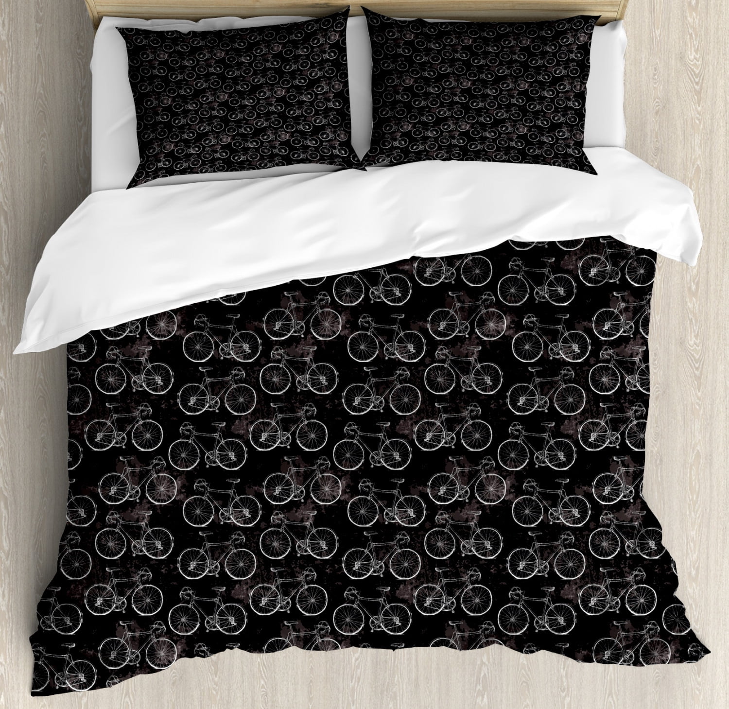 Bicycle Queen Size Duvet Cover Set, Vintage Bikes in Hand Drawn Style ...