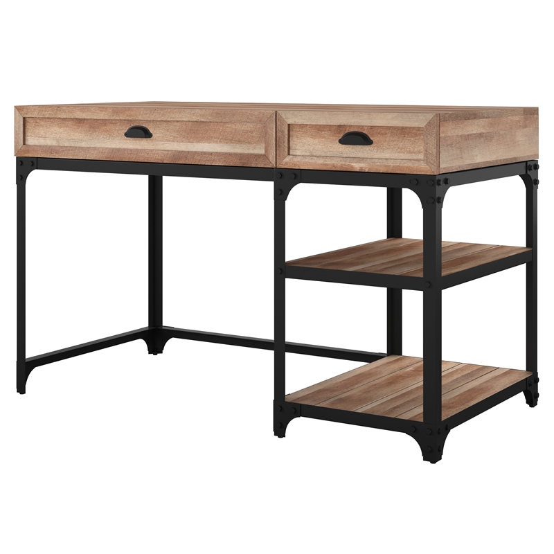 HomeFare Rustic Industrial Wood Desk with Storage in Rustic Pine Brown ...