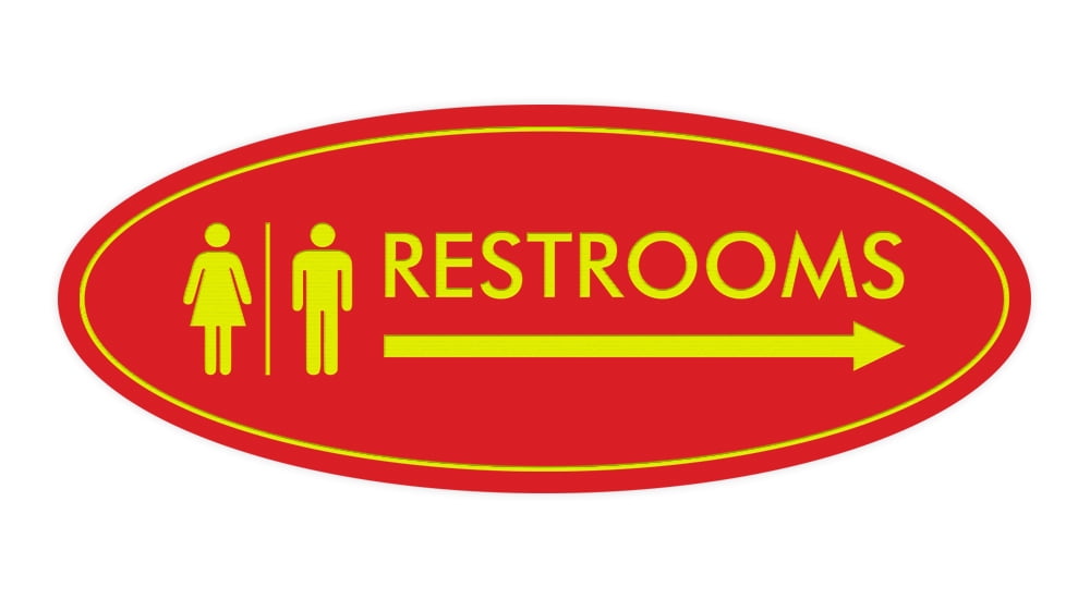 Oval Restrooms Right Arrow Sign (Red/Yellow) - Large 3.6x9" - Walmart.com