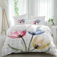 4 Piece Duvet Cover Set Queen, Watercolor Pink Blue Yellow Flower Soft ...