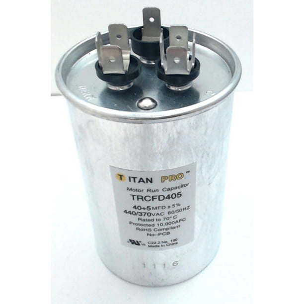 Packard Titan Pro Run Capacitor, Round, 40+5 Mfd, 440-370V, TRCFD405 ...
