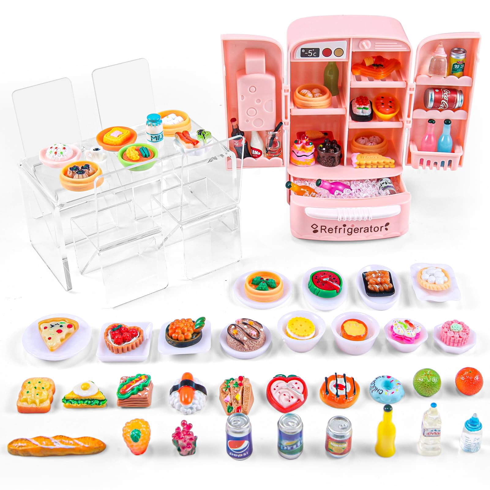 95 Pcs Dollhouse Refrigerator Mini Fridge Table Dining Car Toy with ...