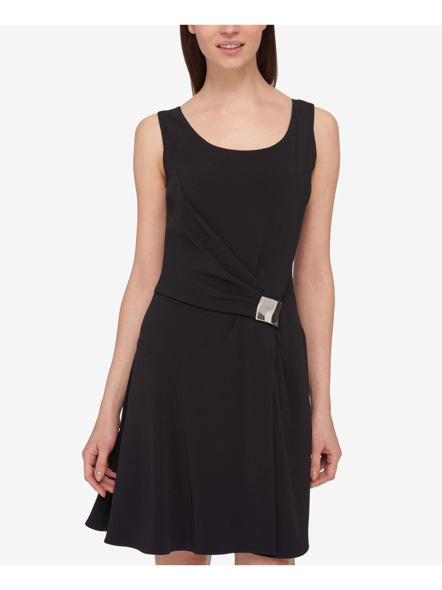 Dkny Dkny Womens Black Sleeveless Scoop Neck Below The Knee Shift