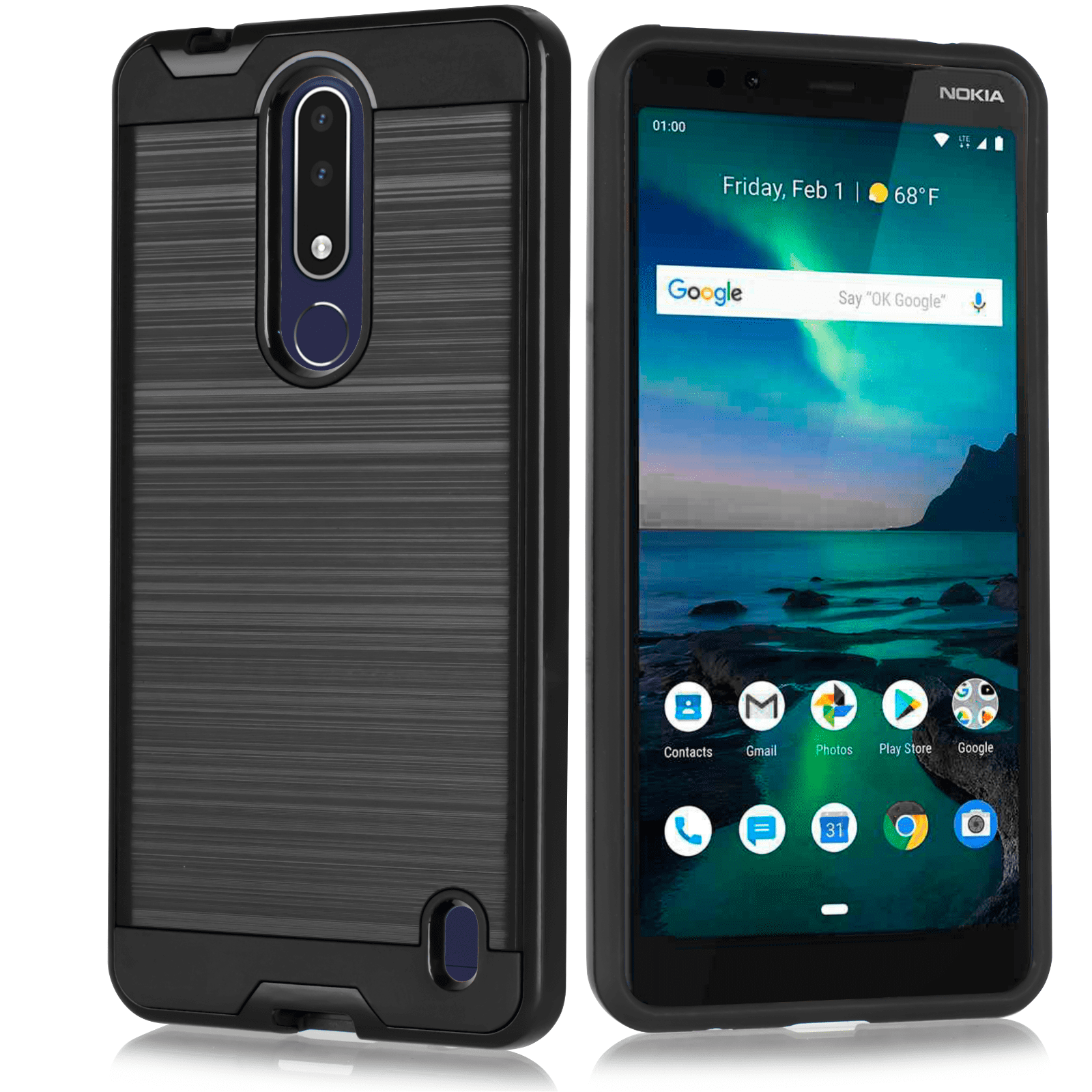 for 6" Nokia 3.1 Plus Brushed Metal Slip Resistant Dual Layer ...