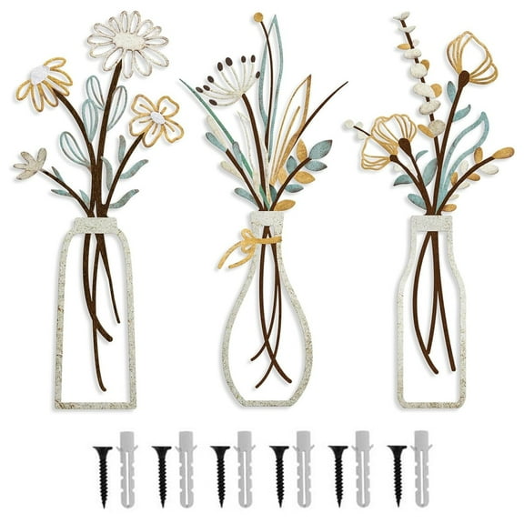 3 Pieces Metal Flowers Wall Art- Rustic Farmhouse Decor Minimalist ...