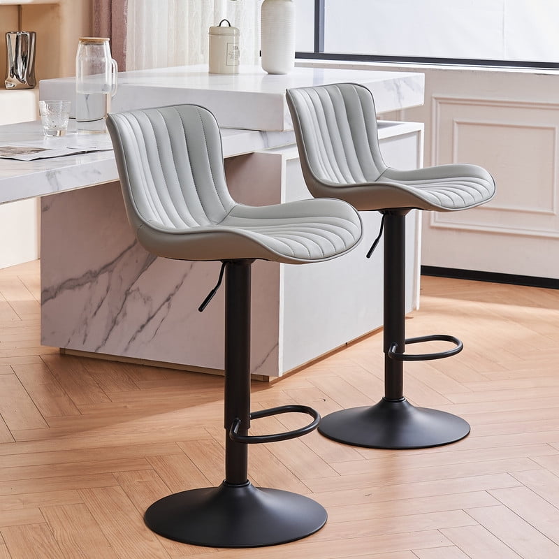 Kidol & Shellder Modern Swivel Bar Stools Set of 2 Gray Adjustable High ...