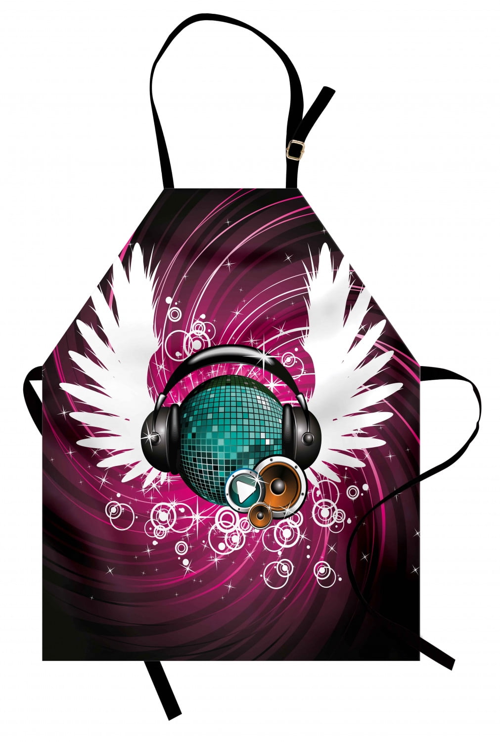 Popstar Party Apron Disco Ball with Headphones and Angel Wings Vibrant ...